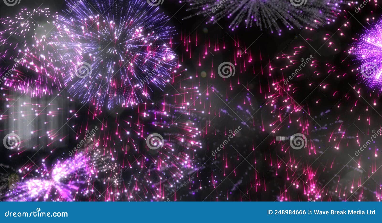 Image of Exploding Pink Fireworks Scrolling on Black Background Stock ...