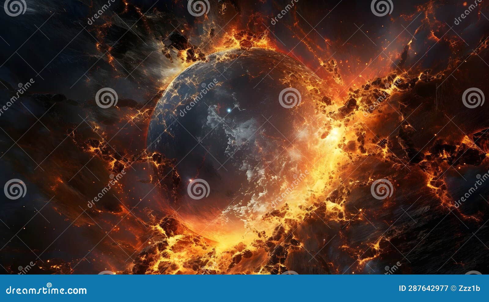 An Image of an Exploding Planet in Space, Neural Network Generated Image Stock Illustration ...