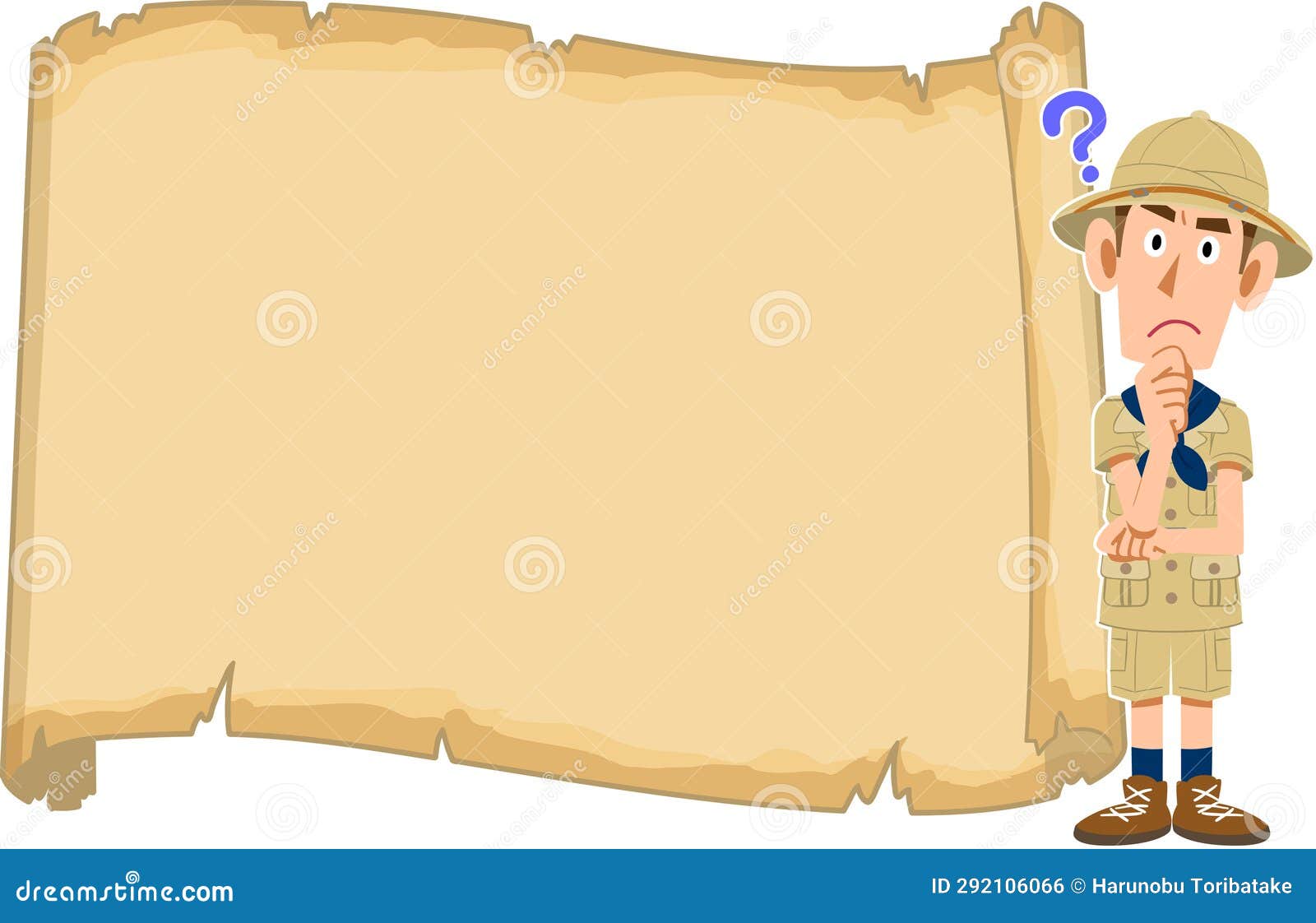 Explorer with Blank Old Map and Questions Stock Vector - Illustration ...