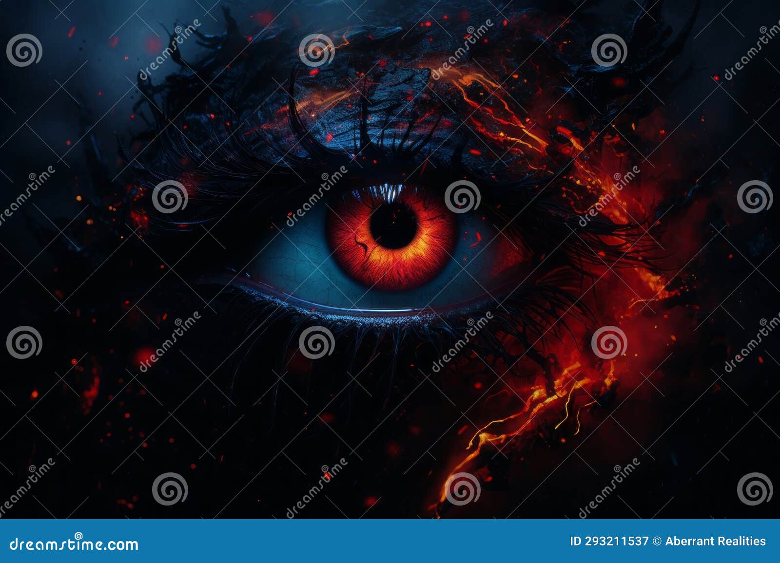 An Image of an Eye with Fire and Flames on it Stock Illustration ...