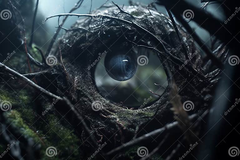 An Image of an Eye in the Middle of a Dark Forest Stock Illustration ...