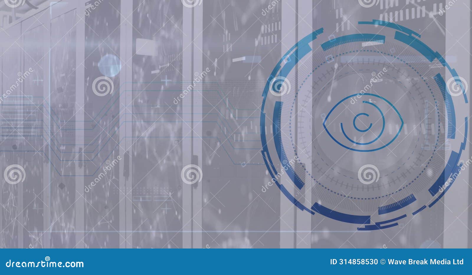 Image of Eye Retina Scanner and Network of Connections Against Computer ...