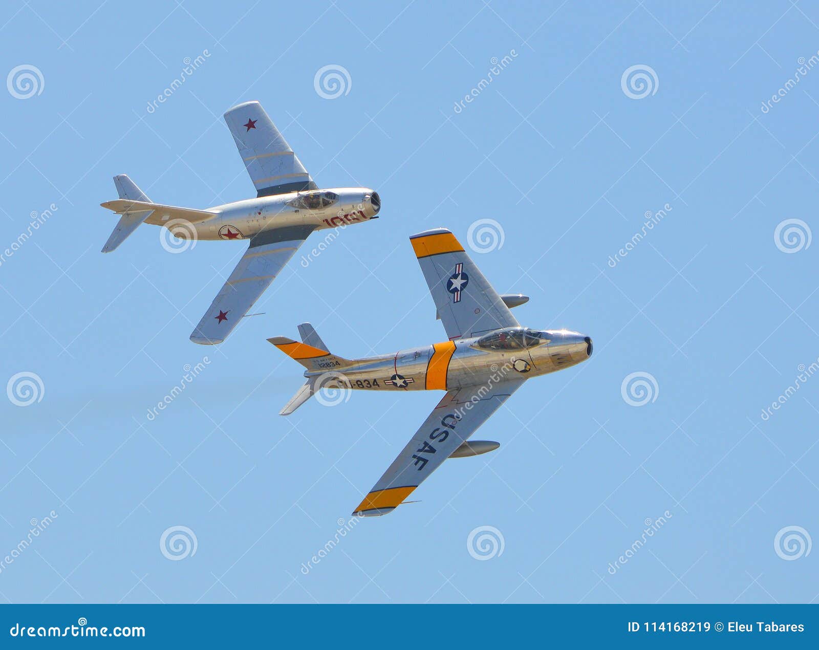 F-86 Sabrejet and MiG-15 Taking Off Editorial Stock Image - Image of ...