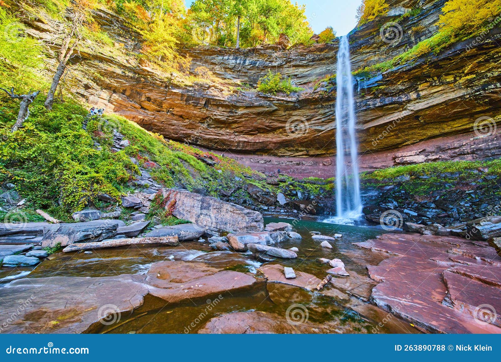 Fall Foliage and Layered Cliffs by Huge Waterfall Crashing Towards ...