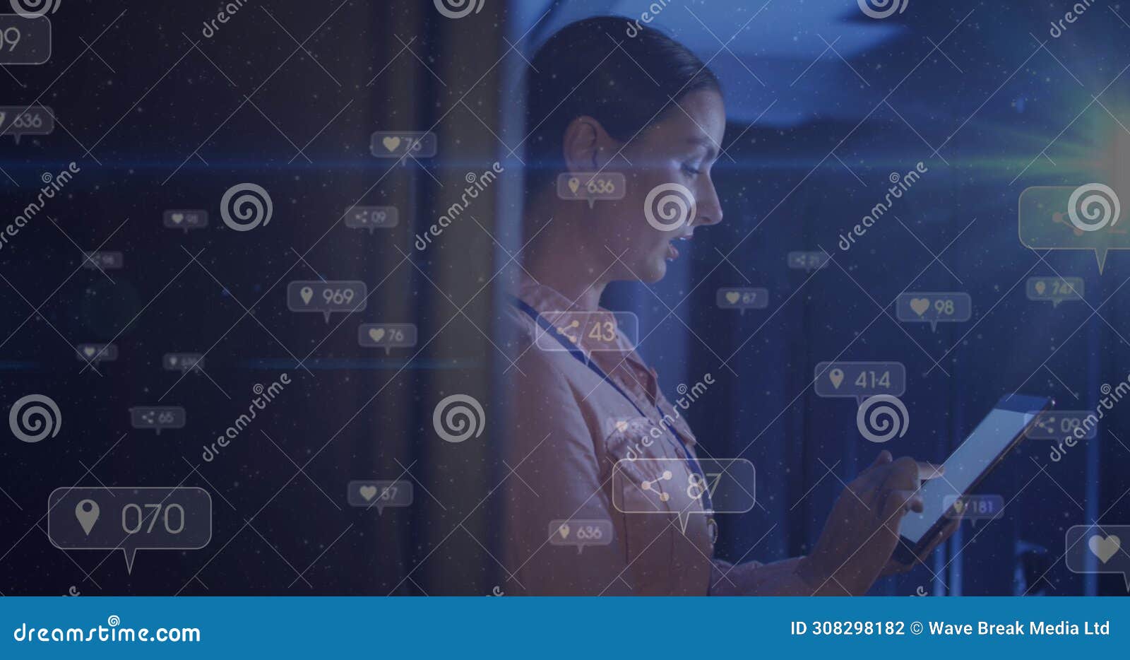 Image of Falling Icons Over Caucasian Female Server Room Worker Stock ...