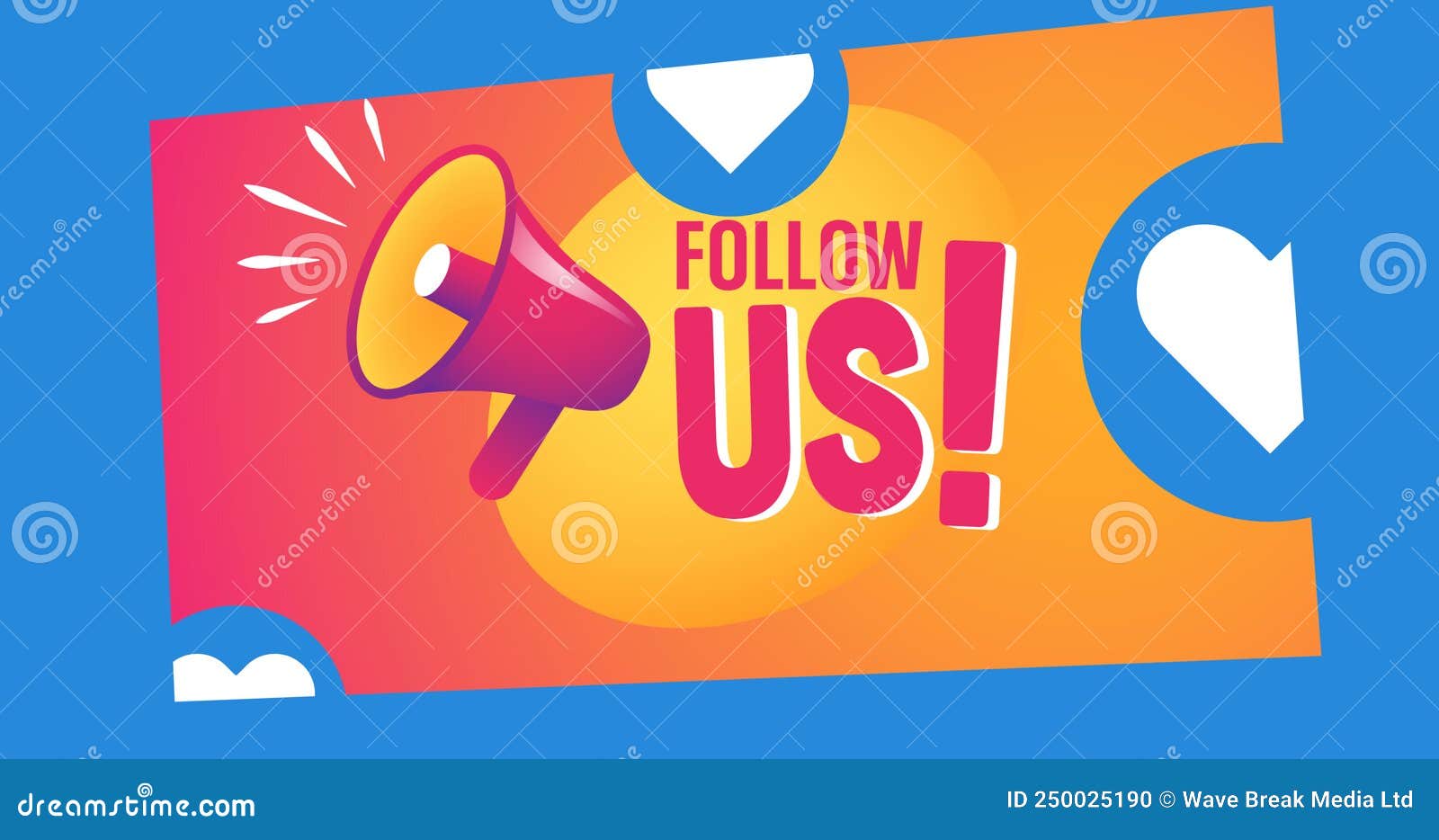 Image of Falling Icons Over Fallow Us Text with Megaphone Over Blue ...