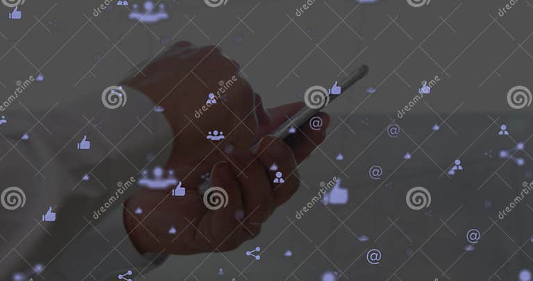 Image of Falling Icons Over Men Using Smartphone Stock Photo - Image of ...