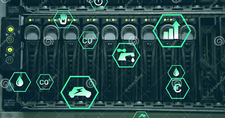 Image of Falling Icons Over Server Room Stock Illustration ...