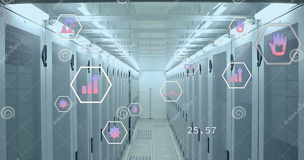Image of Falling Icons Over Server Room Stock Photo - Image of ...