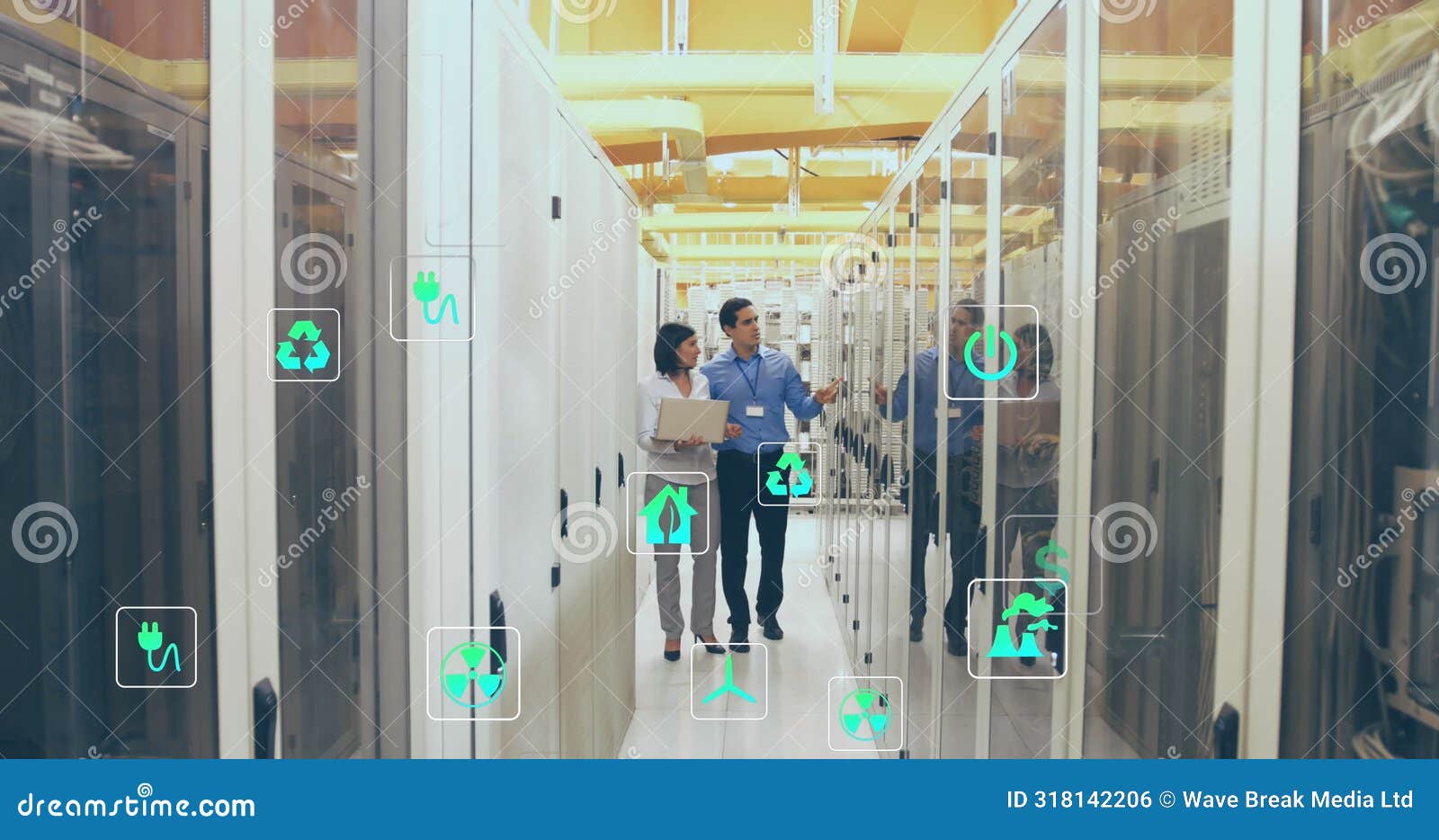 Image of Falling Icons Over Server Room Stock Photo - Image of world ...