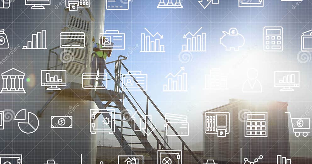 Image of Falling Icons Over Windmill Stock Illustration - Illustration ...