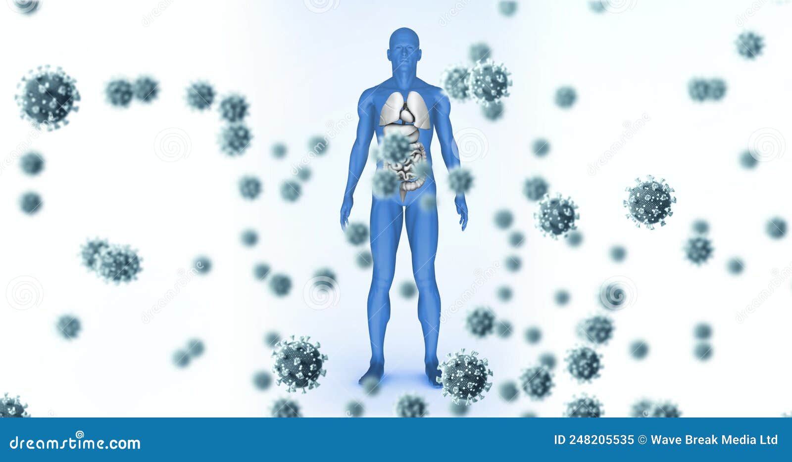 Image of Falling Viruses Cells Over Human Body Model Stock Illustration ...