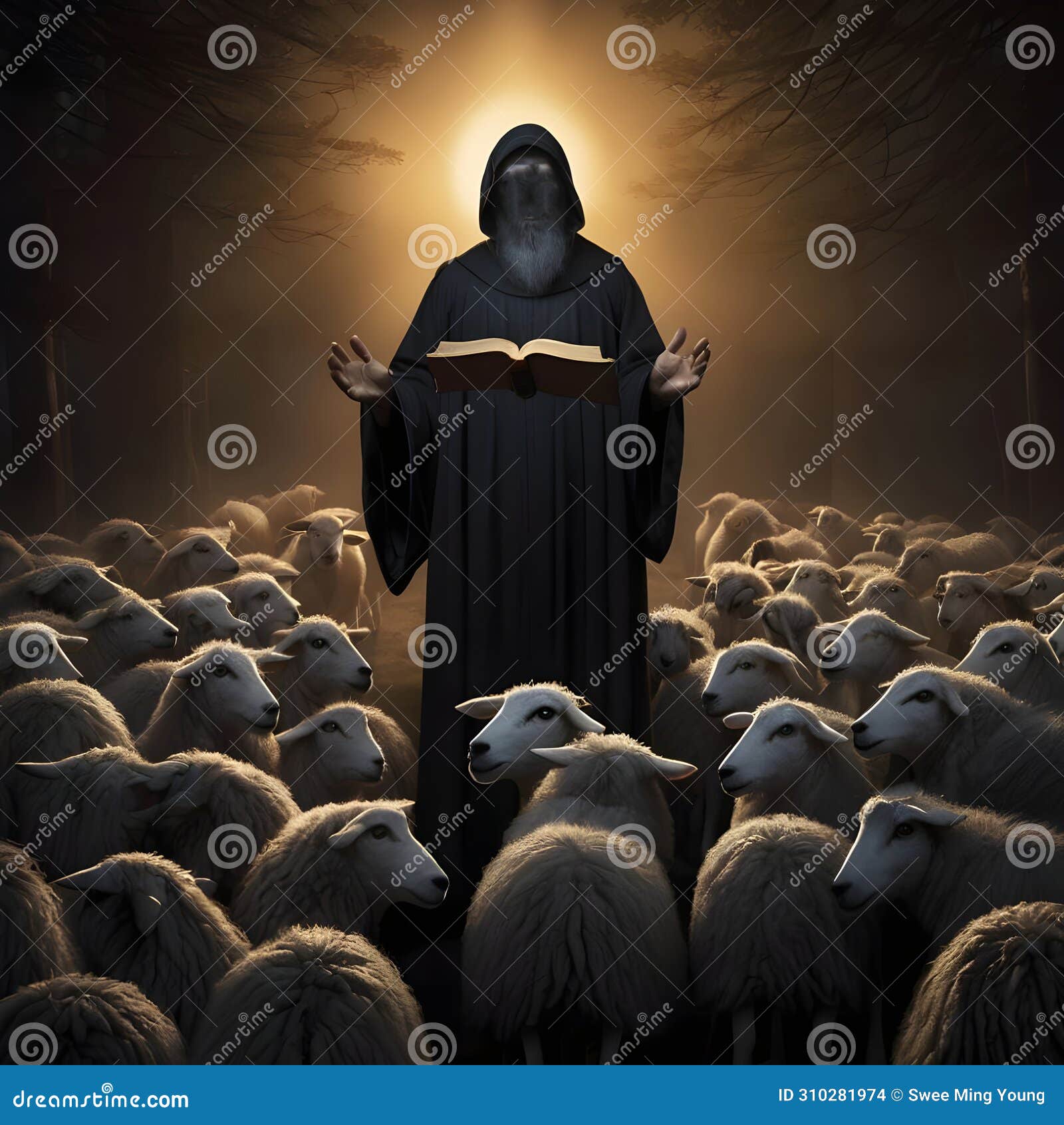 Image of False Wolf Disguises in Sheep S Skin, Leading a Flock of Sheep ...