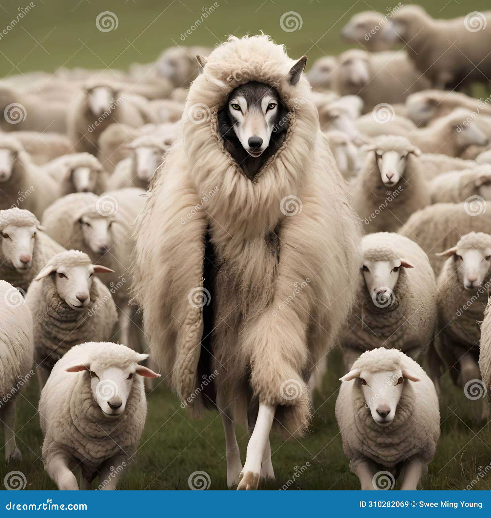 Image of False Wolf Disguises in Sheep S Skin, Leading a Flock of Sheep ...