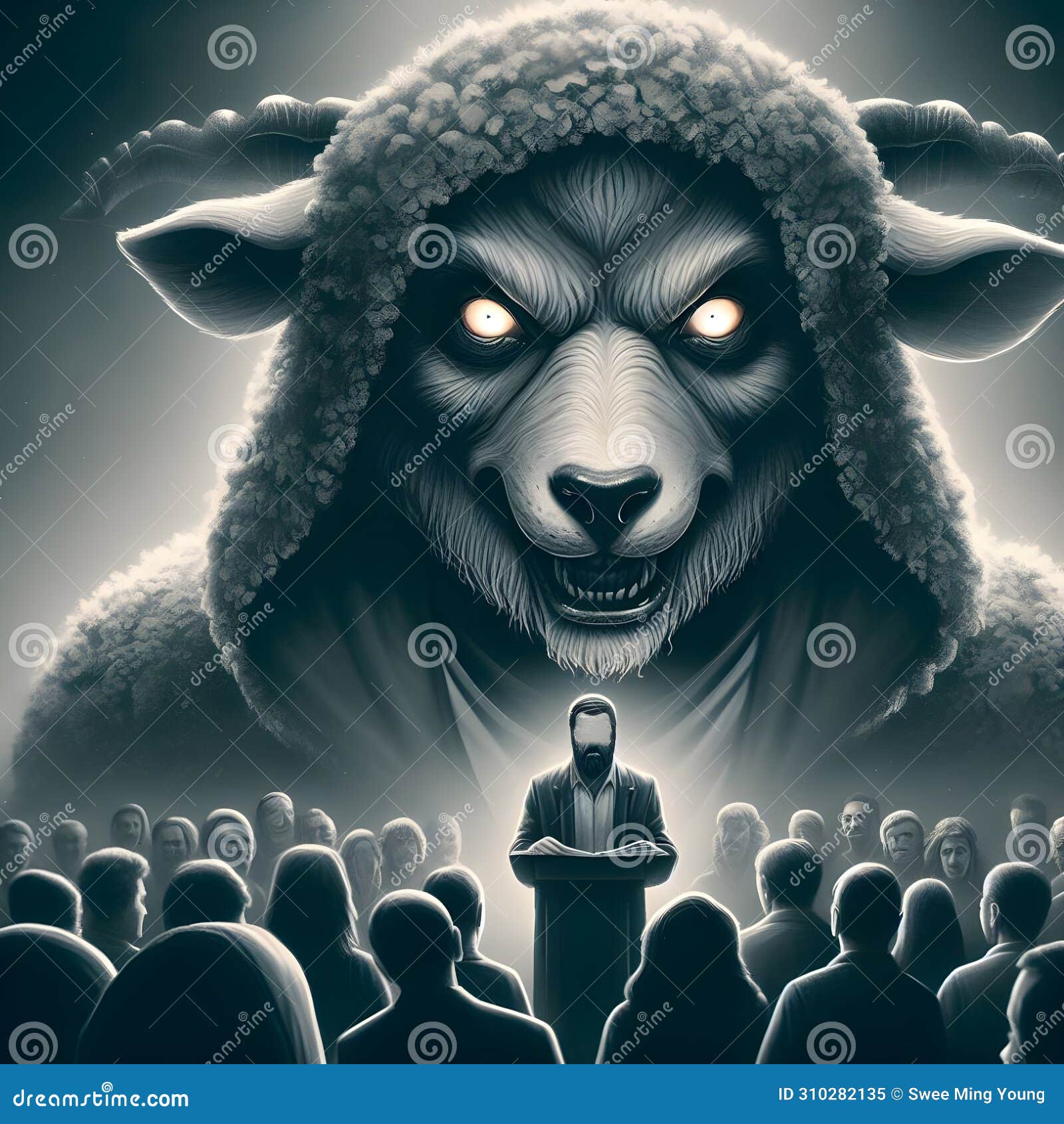 Image of False Wolf Disguises in Sheep S Skin, Leading a Flock of Sheep ...