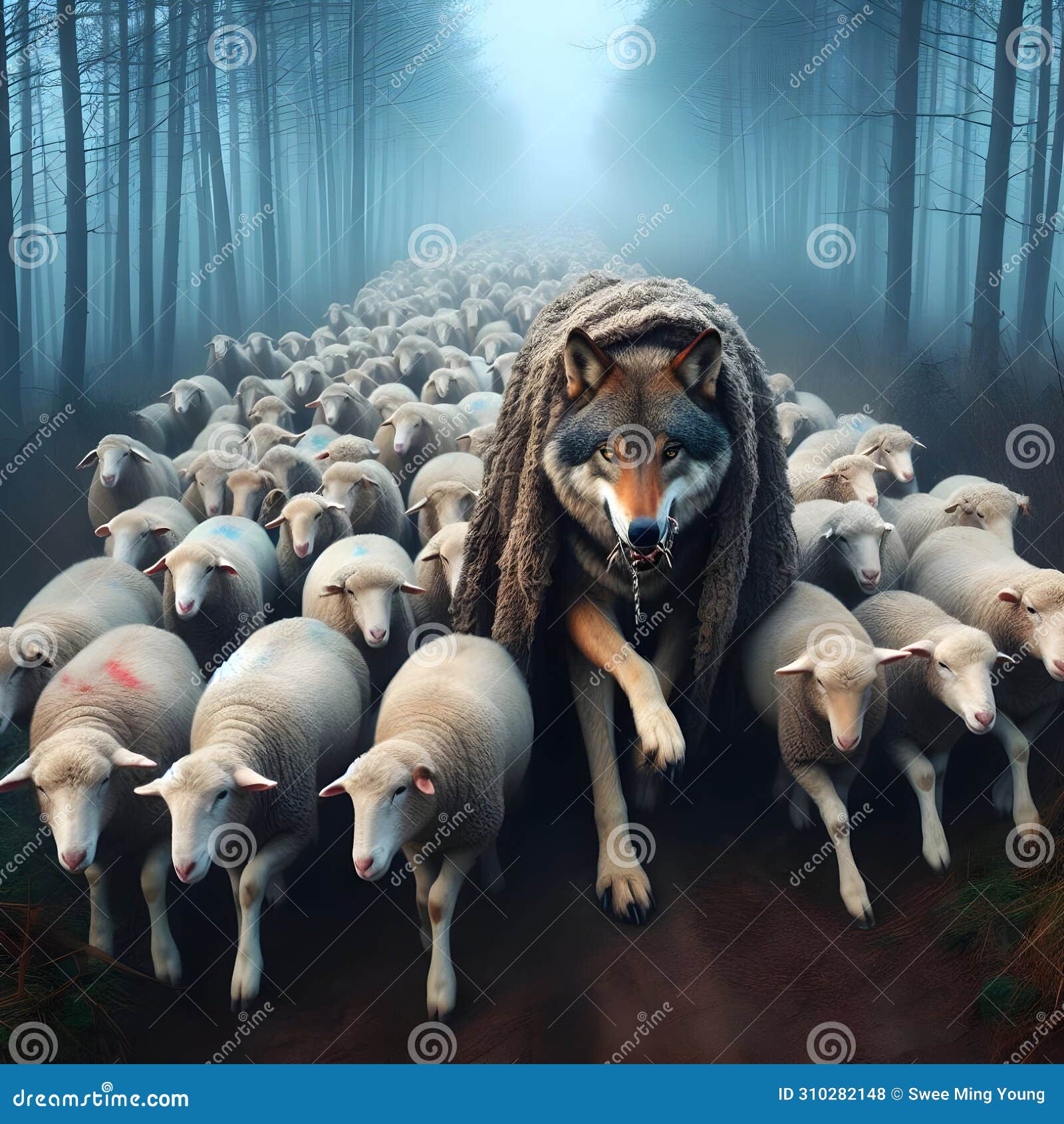 Image of False Wolf Disguises in Sheep S Skin, Leading a Flock of Sheep ...