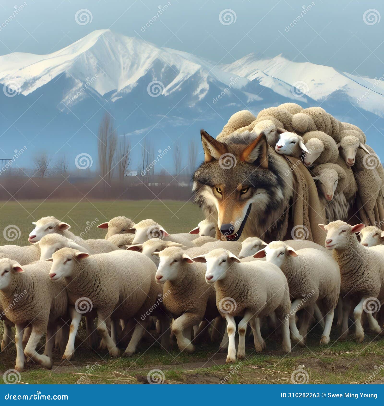 Image of False Wolf Disguises in Sheep S Skin, Leading a Flock of Sheep ...