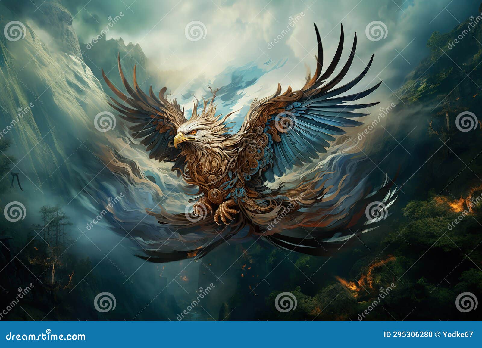 Image of Fantasy of Flying Eagle. Birds Stock Illustration ...