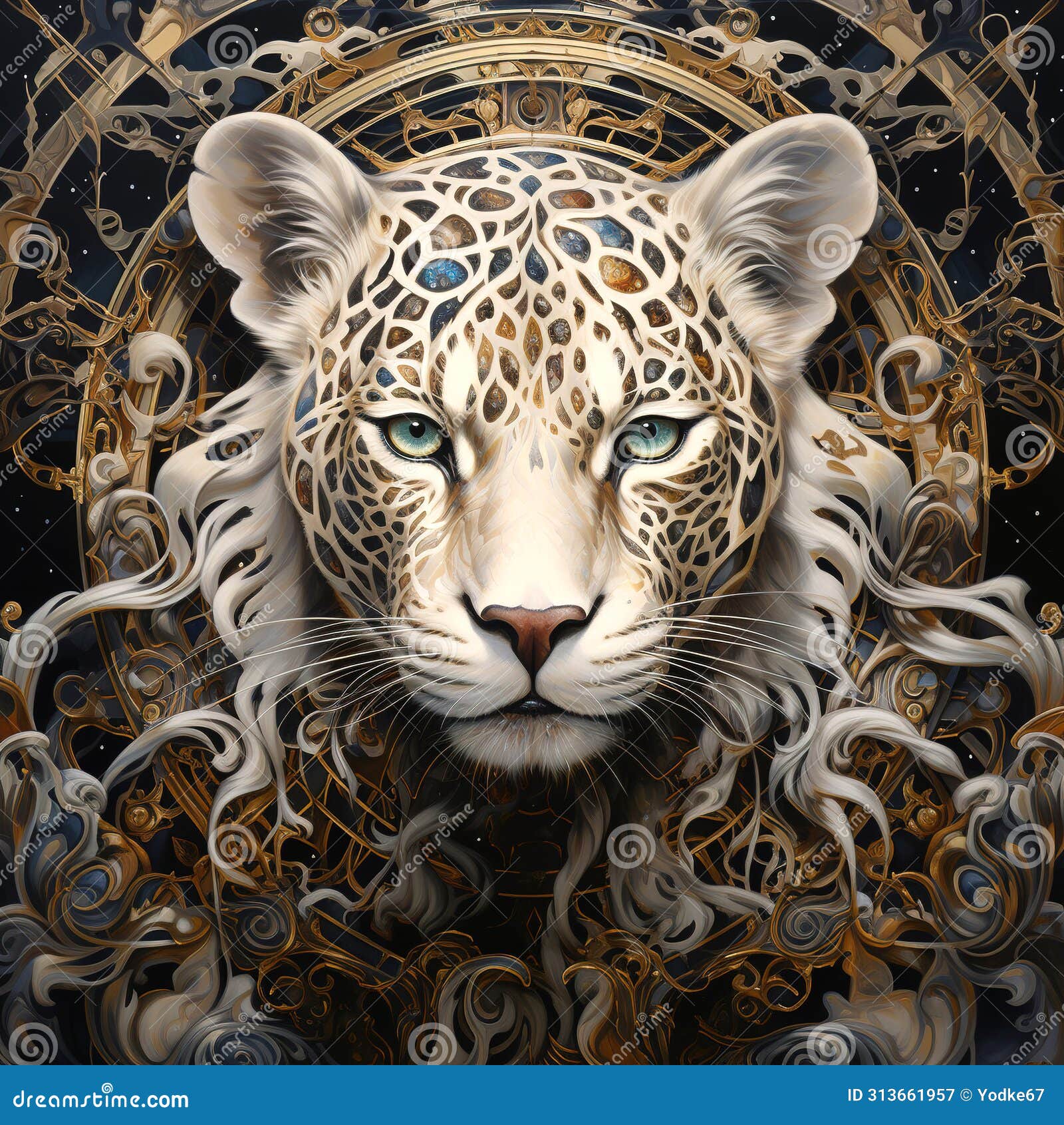 Image of Fantasy of Leopard Head Surrounded by Various Patterns ...
