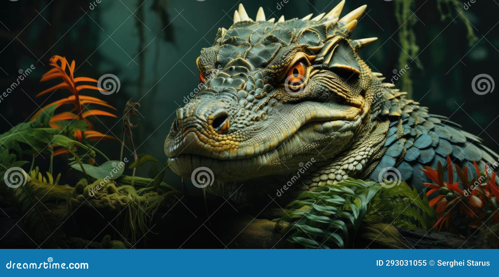 An Image of a Fantasy Reptile with a Head Full of Spikes, AI Stock ...