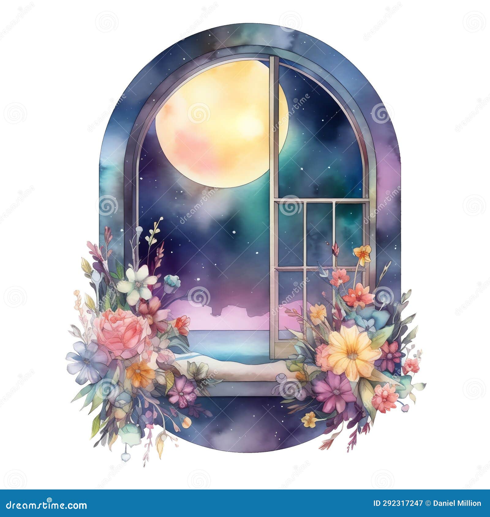 Fantasy Watercolor Windows Illustration Stock Illustration ...