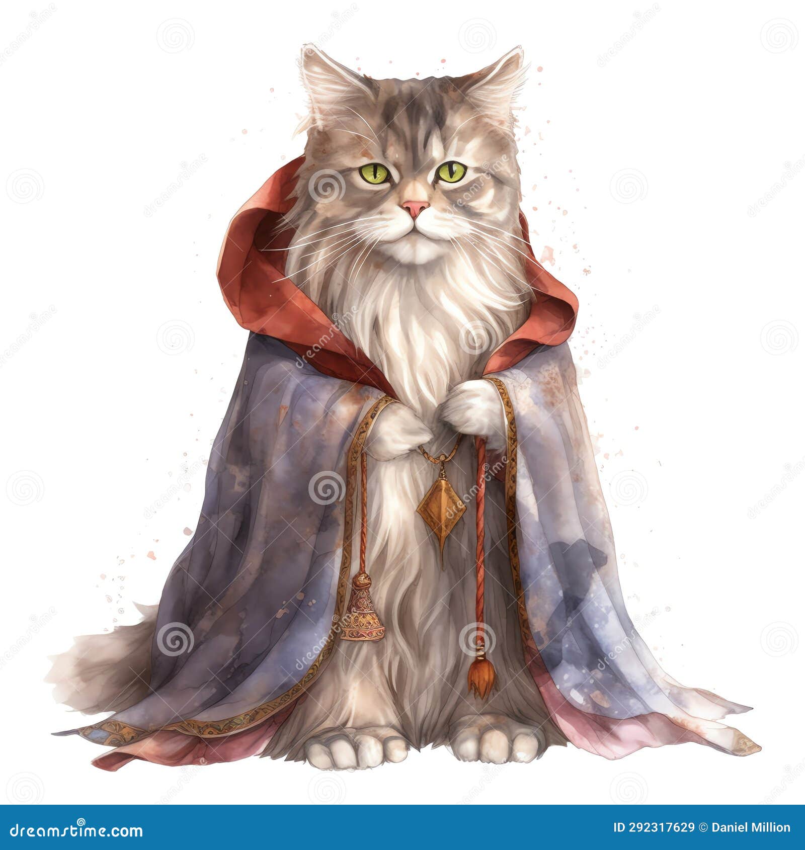 Fantasy Watercolor Wizard Cat Illustration Stock Illustration ...