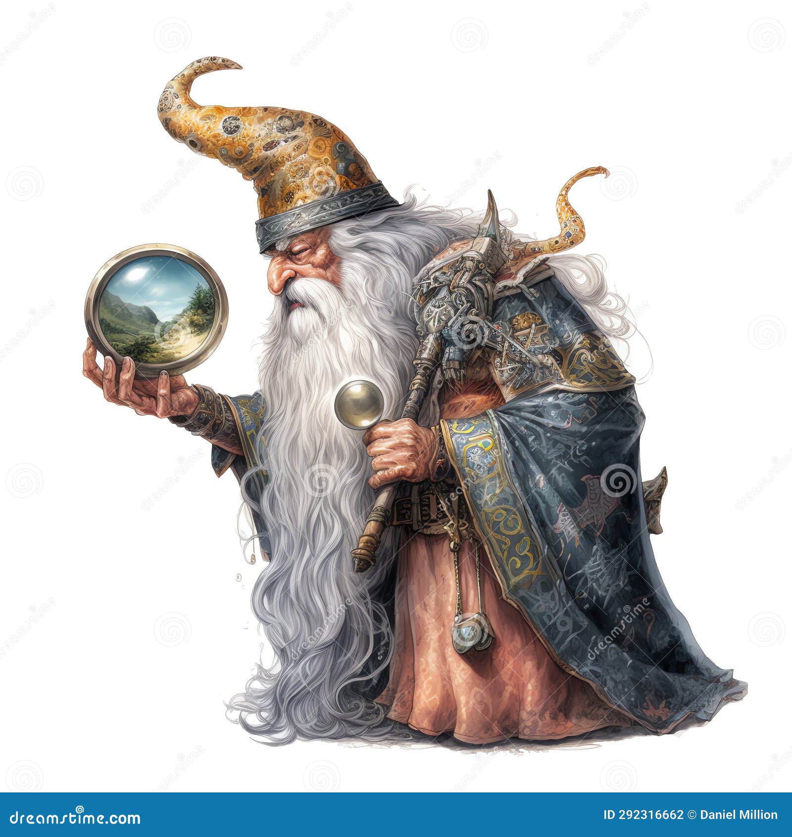 Fantasy Watercolor Wizard Illustration Stock Illustration ...