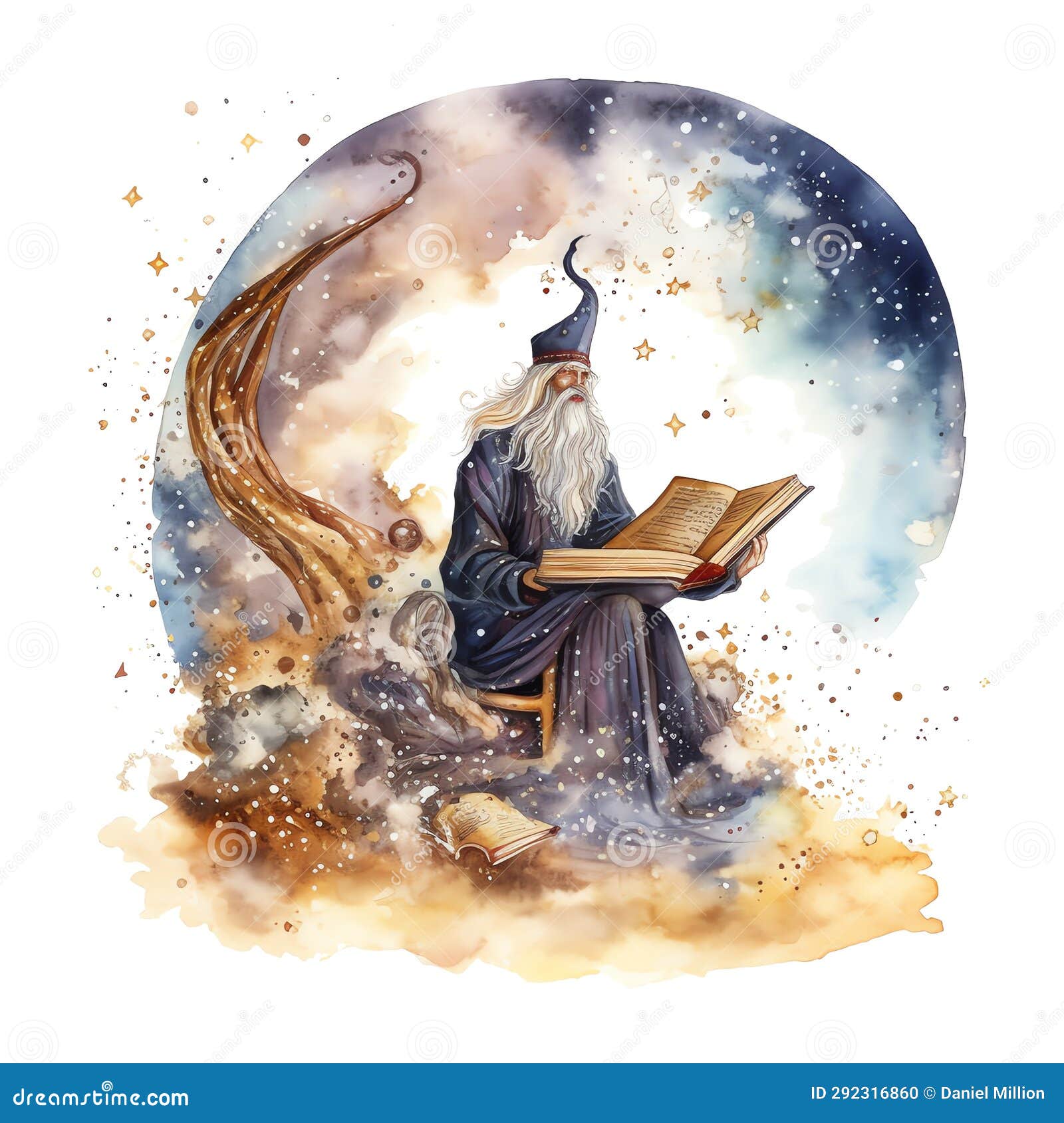Fantasy Watercolor Wizard Illustration Stock Illustration ...