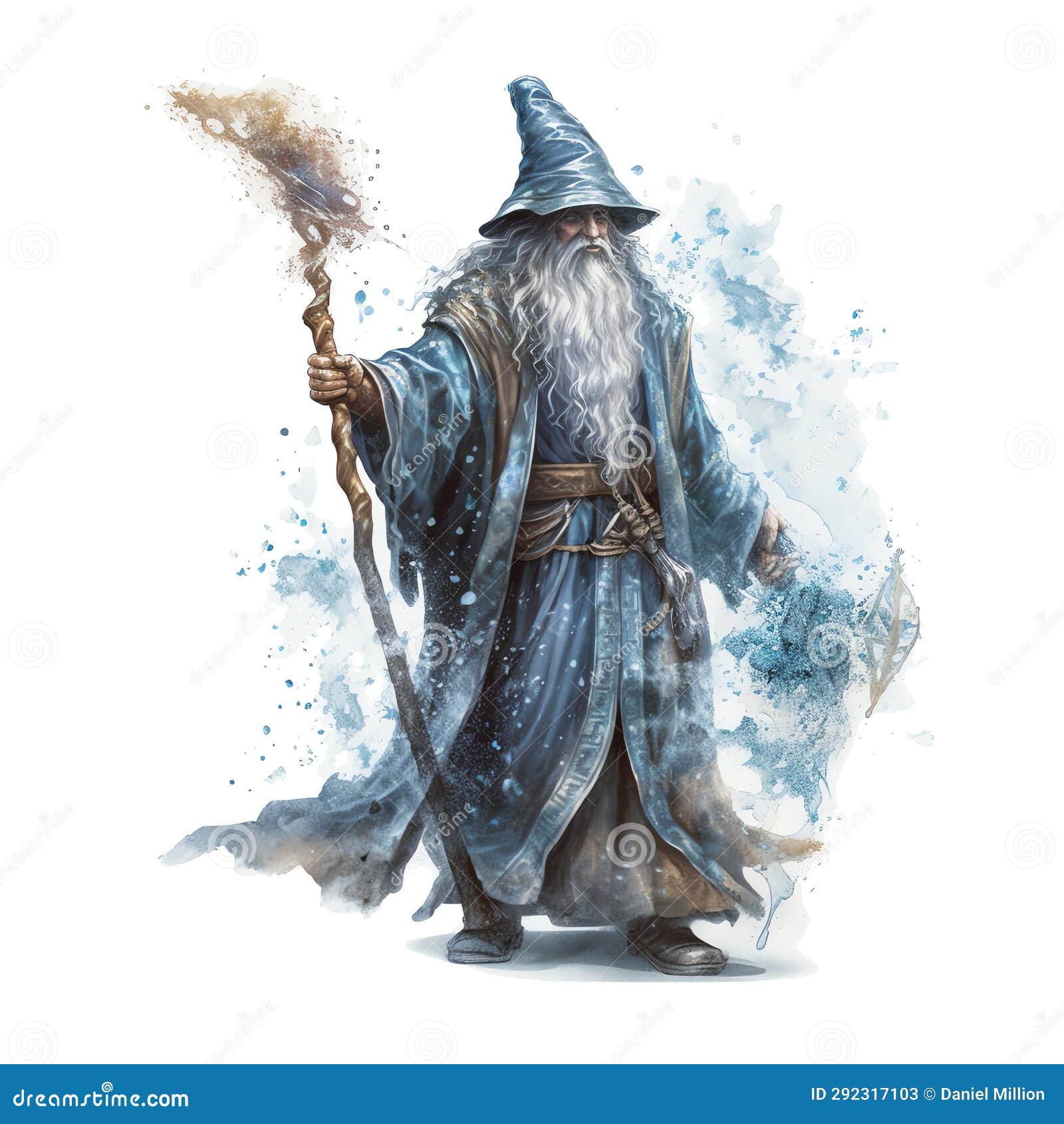 Fantasy Watercolor Wizard Illustration Stock Illustration ...