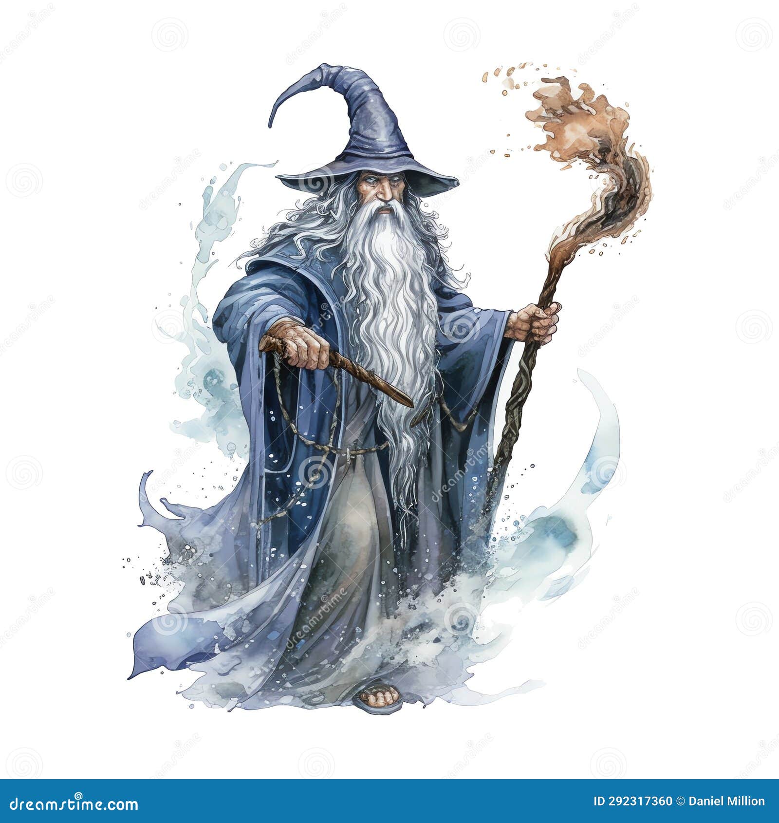 Fantasy Watercolor Wizard Illustration Stock Illustration ...