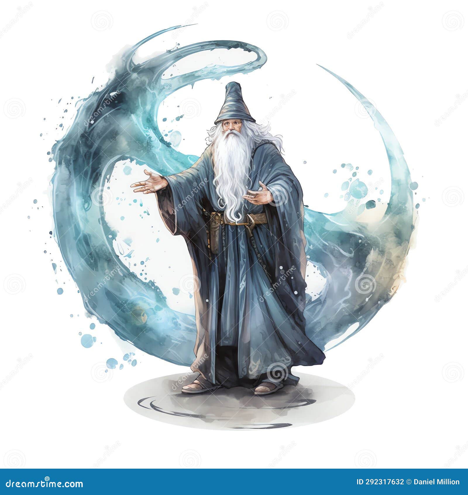 Fantasy Watercolor Wizard Illustration Stock Illustration ...
