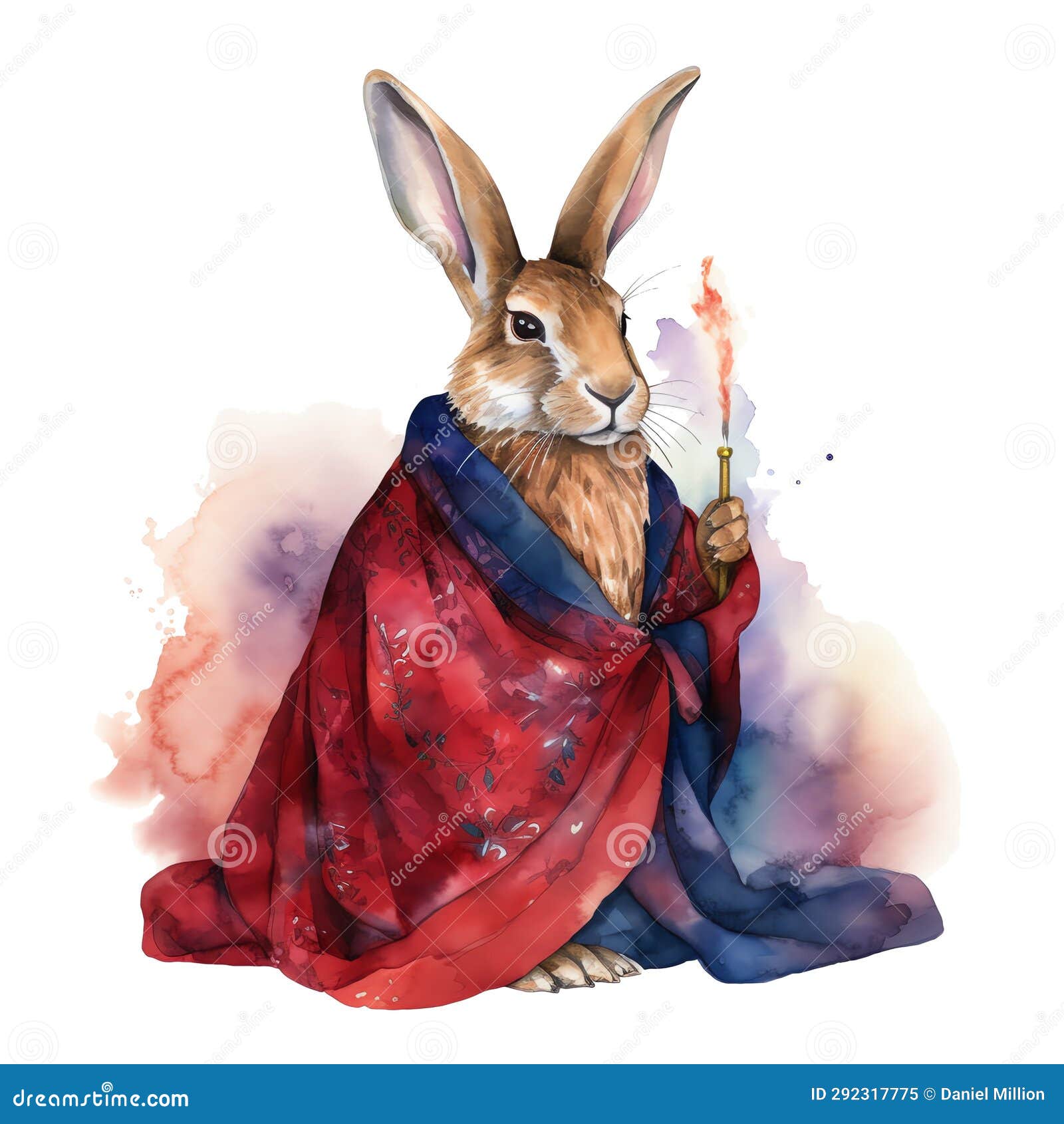 Fantasy Watercolor Wizard Rabbit Illustration Stock Illustration ...