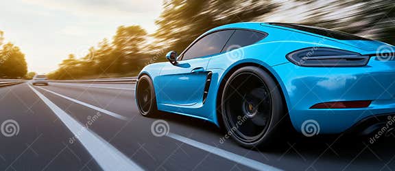 Image of Fast Blue Car on a High Speedway. Stock Image - Image of ...