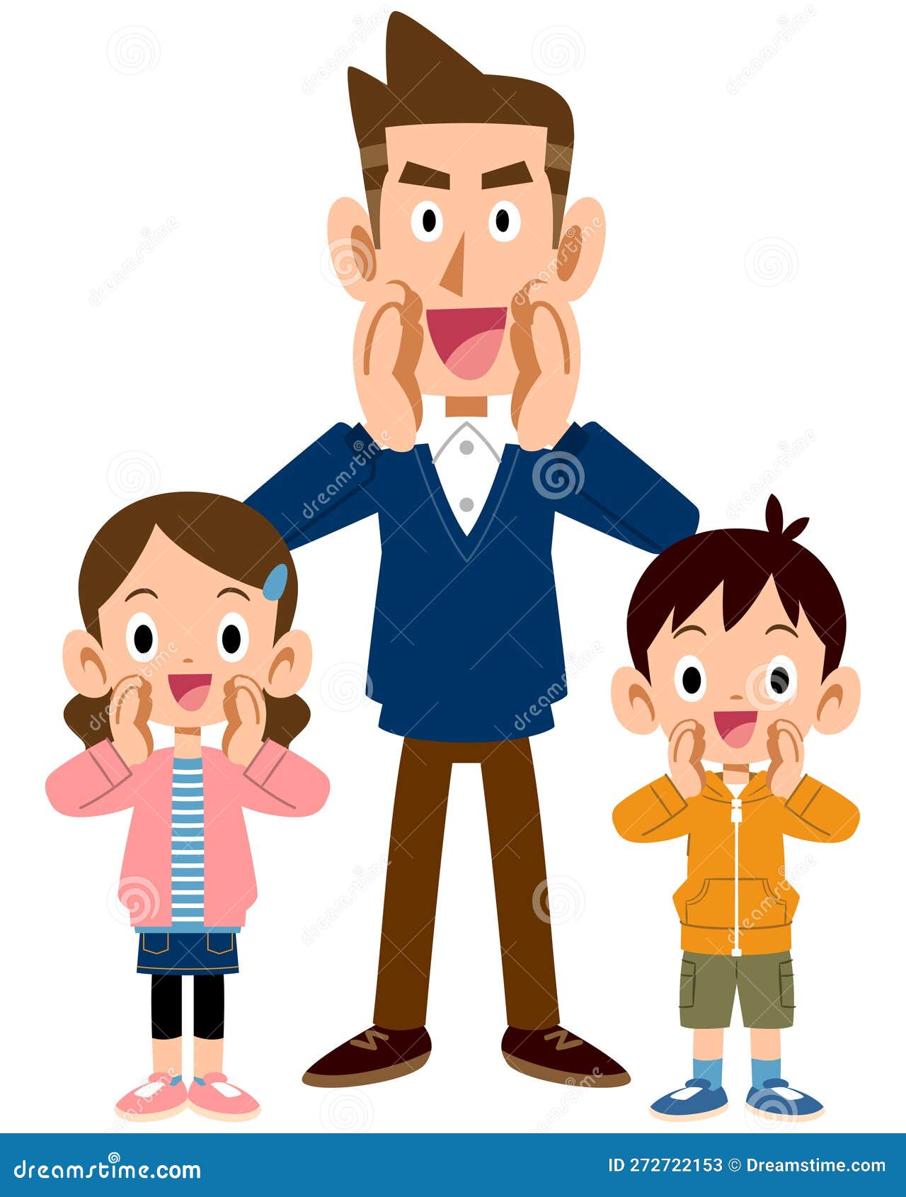 Father and Siblings Calling with a Smile Stock Illustration ...