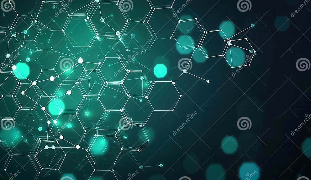Abstract Hexagonal Network Background with Glowing Teal Lights and ...