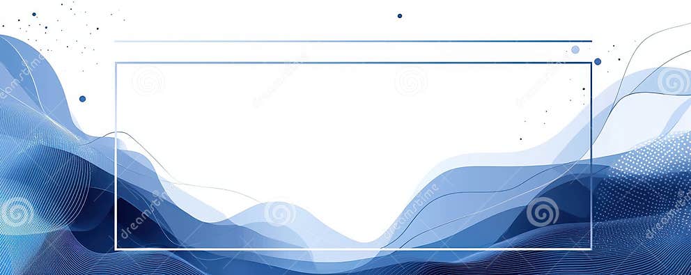 Abstract Blue and White Background with Rectangular Frame and Flowing ...