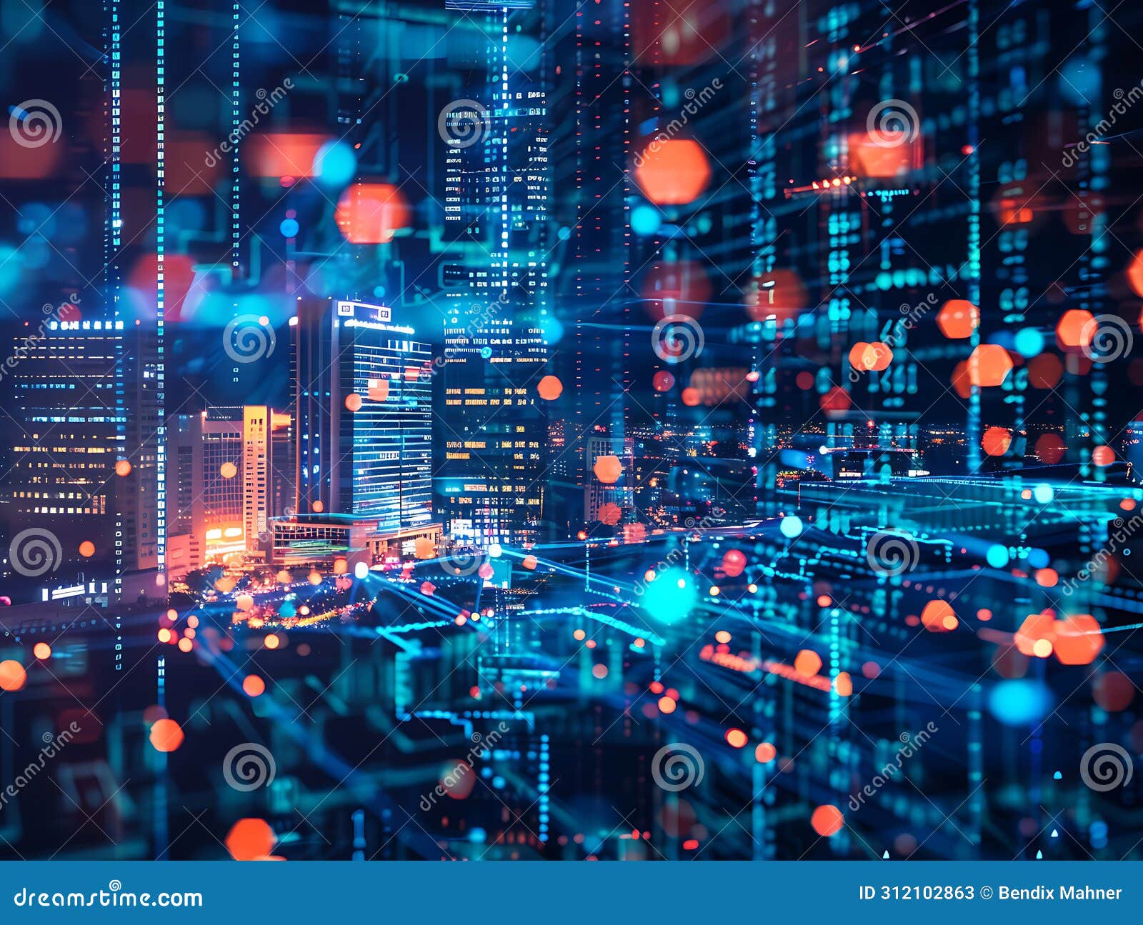 Abstract City Skyline Illuminated Night Scene Urban Lights Background ...