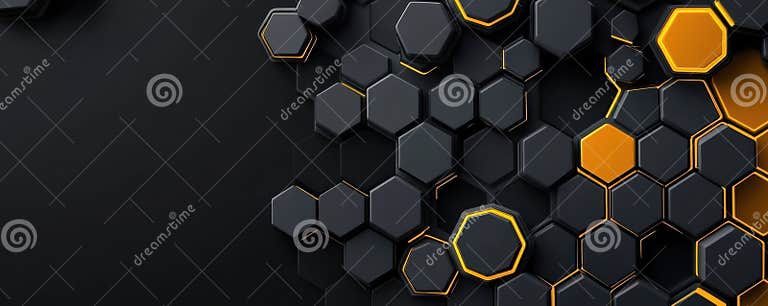 Abstract Black and Yellow Hexagon Pattern on a Dark Background Creating ...