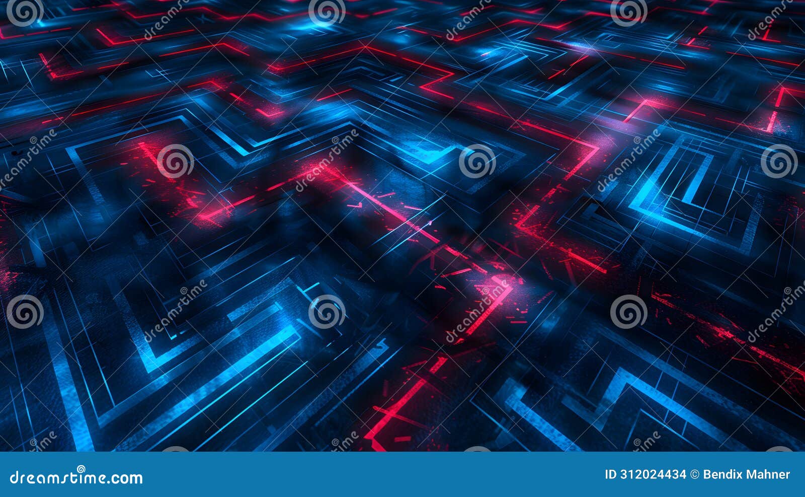 Abstract Technological Circuit Convergence in Blue Tones Background ...