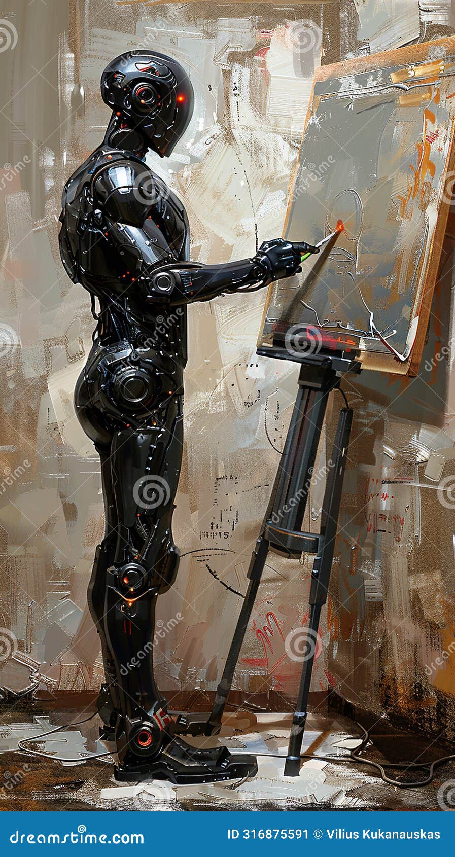 Robotic Artist Engaged in Abstract Painting Futuristic Robot Creates ...