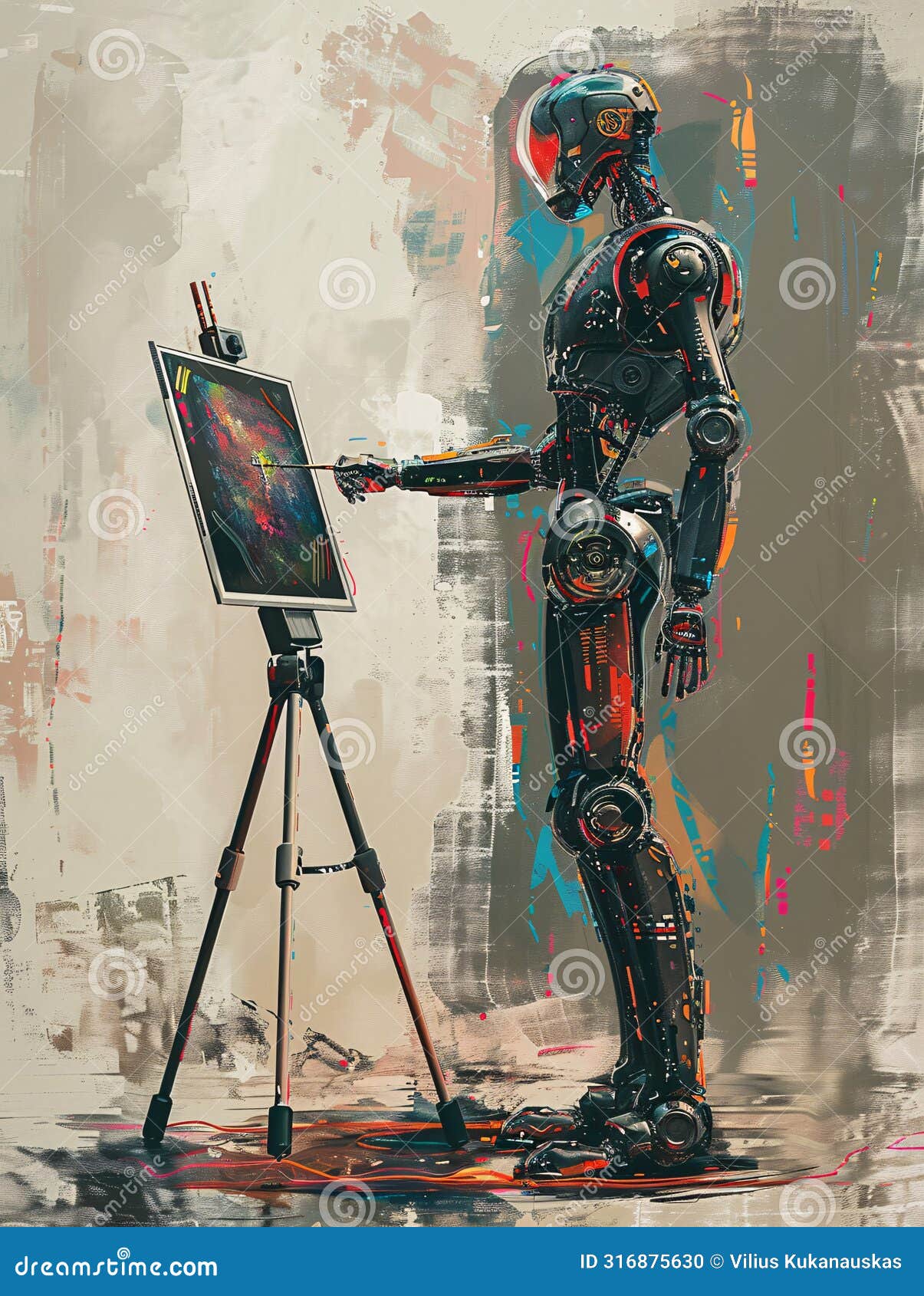 Robotic Artist Engaged in Abstract Painting Futuristic Robot Creates ...