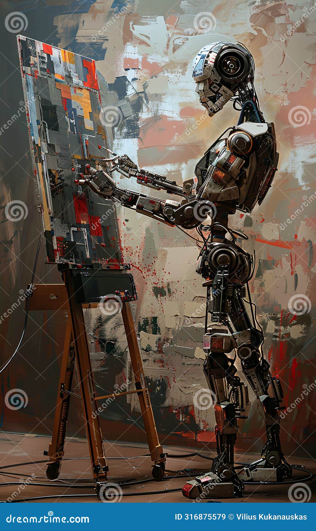 Robotic Artist Engaged in Abstract Painting Futuristic Robot Creates ...