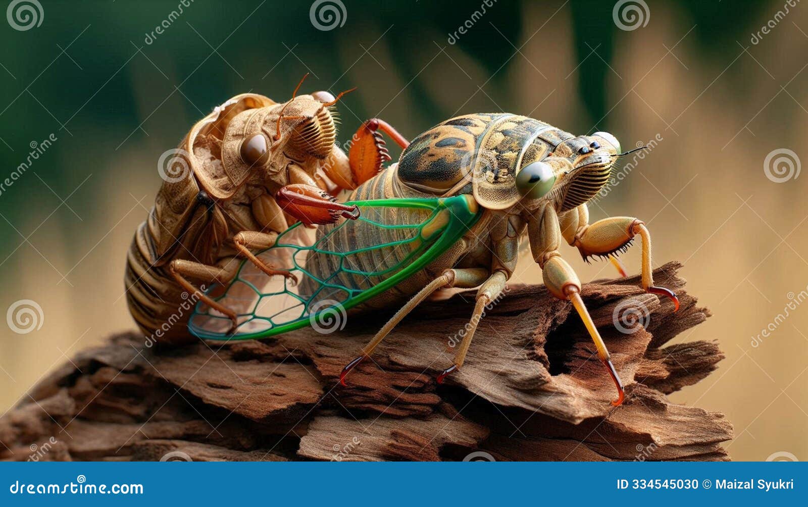 Amazonian Cicada Moving Out of Old Skin on a Tree Trunk Stock ...