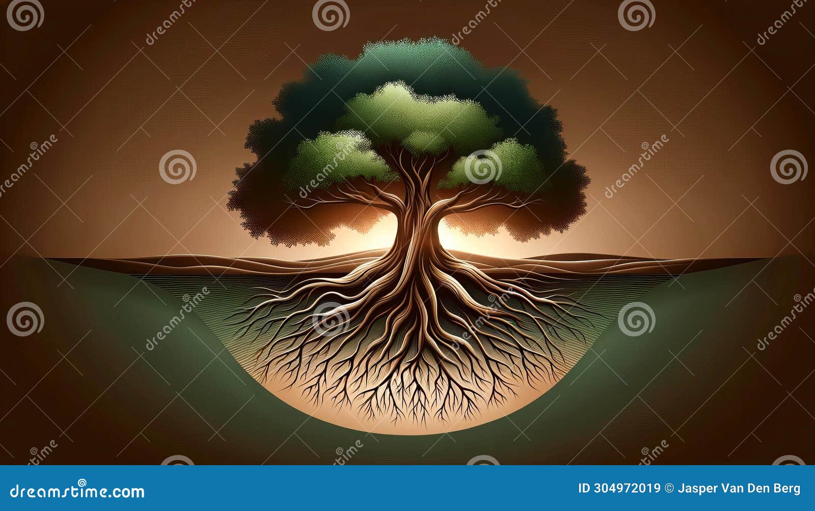 Stylized Tree Illustration with Exposed Roots, Nature Concept Stock ...