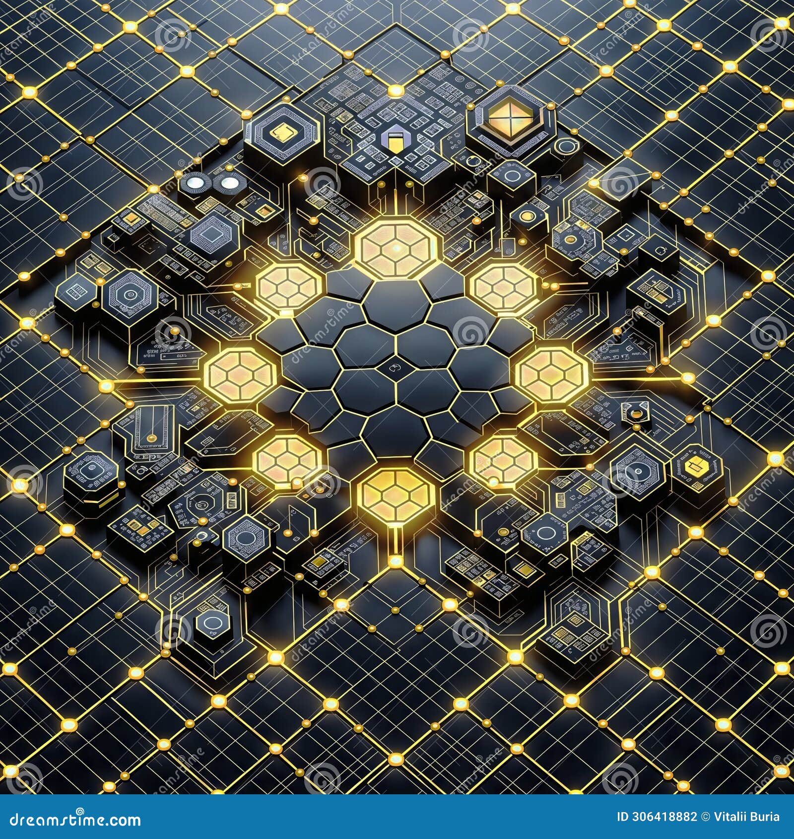 Black and Gold Circuit Board with Lights, Generative Ai Stock ...