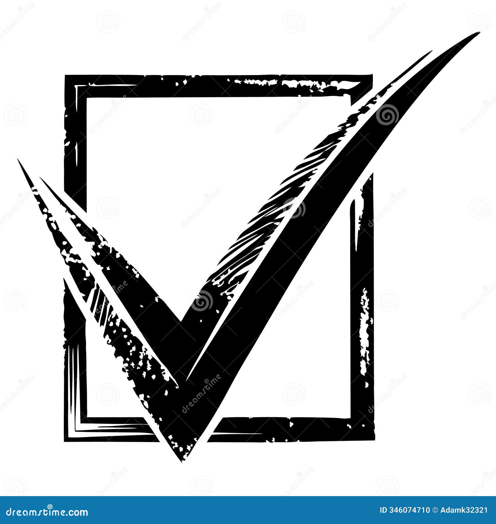 Bold Grunge Checkmark Inside Distressed Square Box Vector for Approval ...