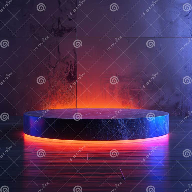 Image Features a Circular, Elevated Stone Platform with LED Lights ...