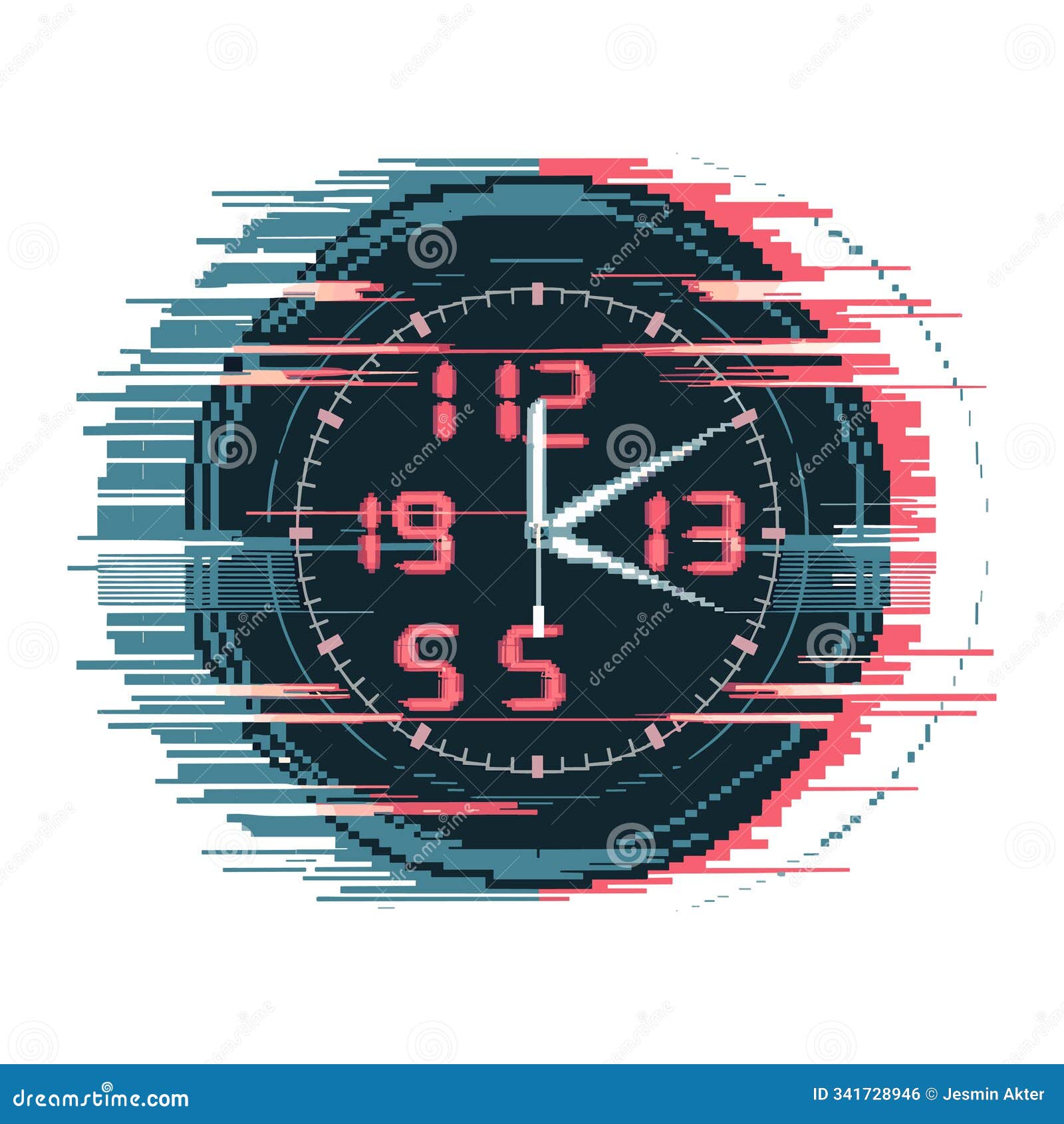 A Clock with a Pixelated, Glitchy Appearance, Blending Digital and ...