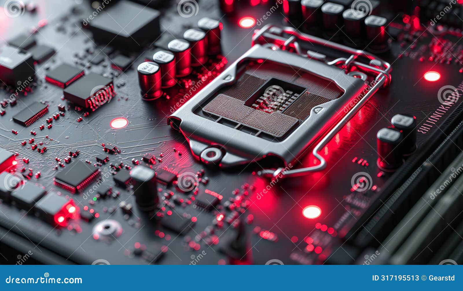 Close-up of Red Motherboard and CPU Socket Stock Image - Image of ...