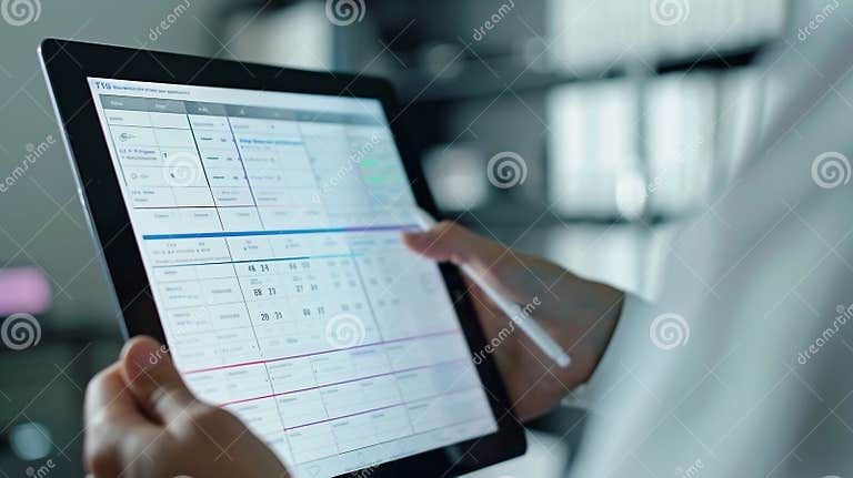 Closeup of Digital Maintenance Calendar on Tablet with Alerts and ...